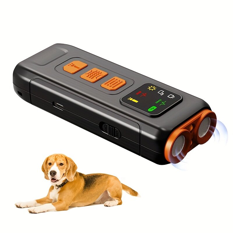 Отпугиватель собак с технологией Soundwave, 4 режима, USB-зарядка, 36V, компактный, для дома и улицы, черный с оранжевым