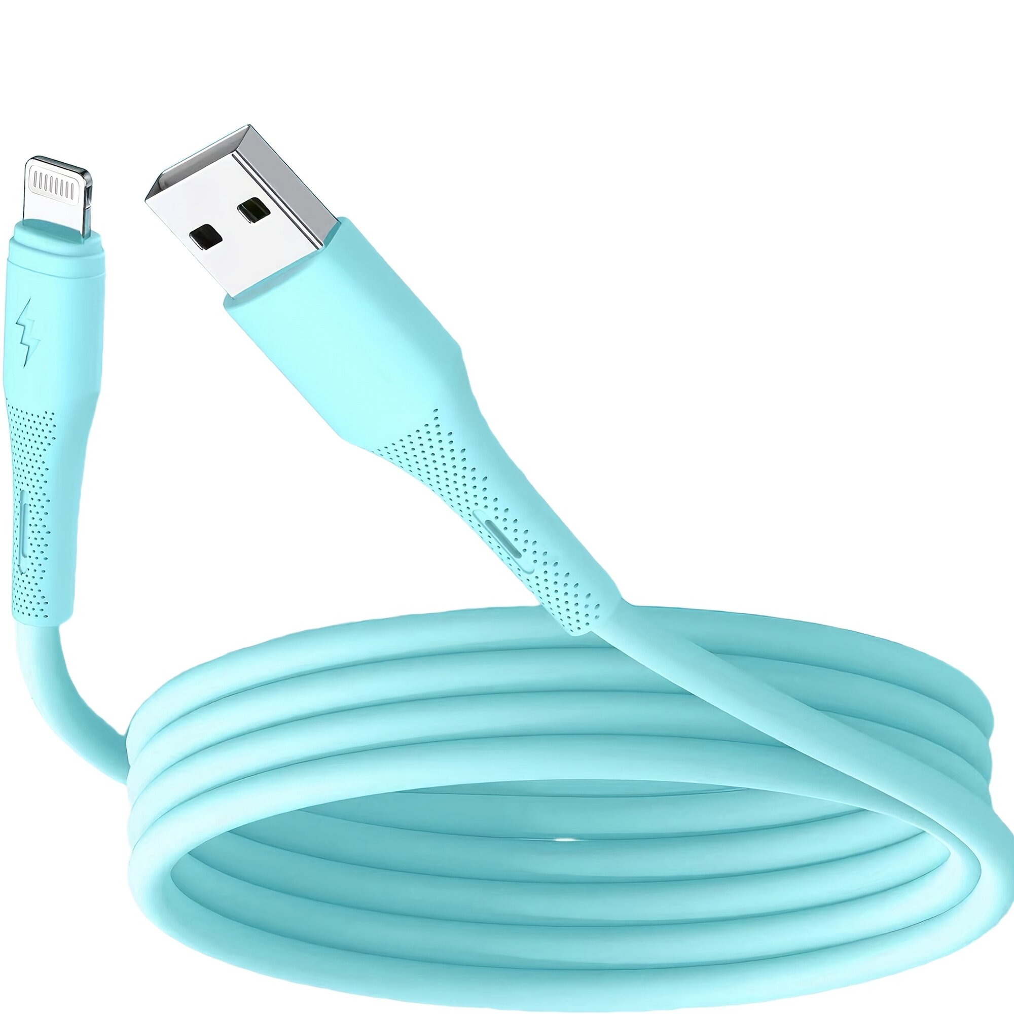 Силиконовый кабель для быстрой зарядки USB-Lightning, 79 дюймов, зеленый, подходит для iPhone 14/13/12/11 и других смартфонов