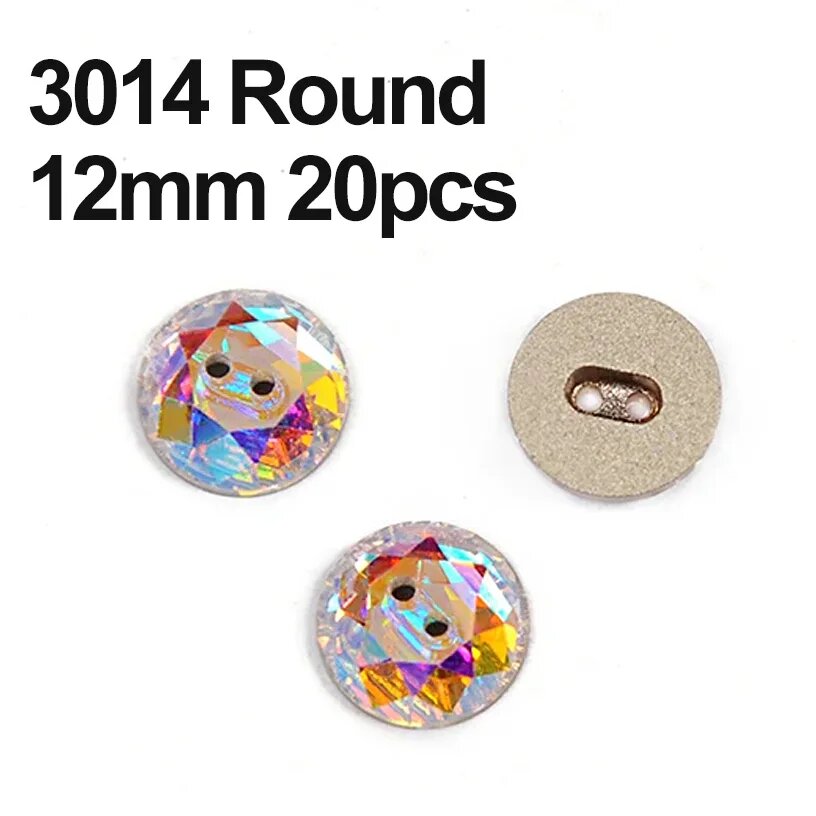 CTPA3bI стеклянные пуговицы 2-отверстия с кристаллами Round 12mm