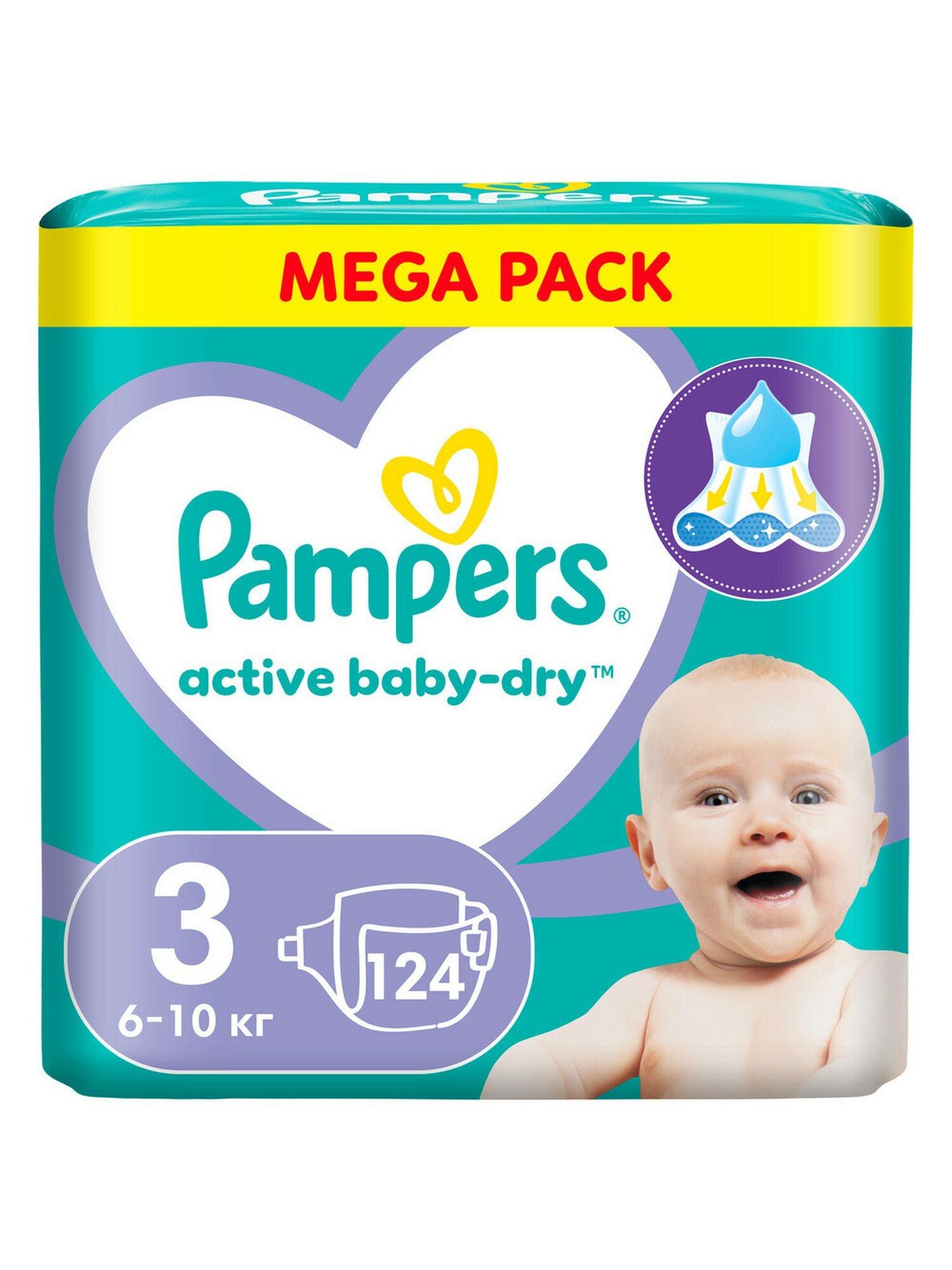 PAMPERS подгузники ACTIVE BABY-DRY размер 3 N124 — Подгузники для детей одноразовые - 124 шт. в уп.