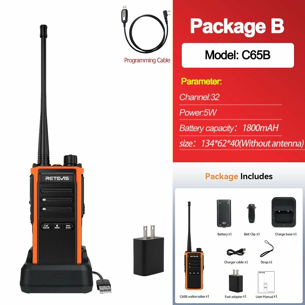 Retevis C65B рация UHF, 32 канала, 1800mAh