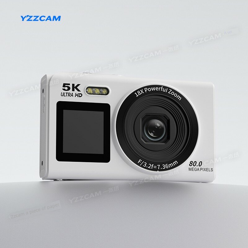 Цифровой фотоаппарат с двойным экраном 80 МП, WiFi и эффектом красоты, белый, без карты памяти
