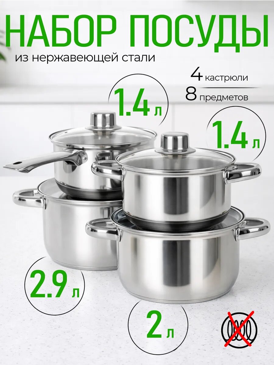 Набор посуды для плиты 8 предметов