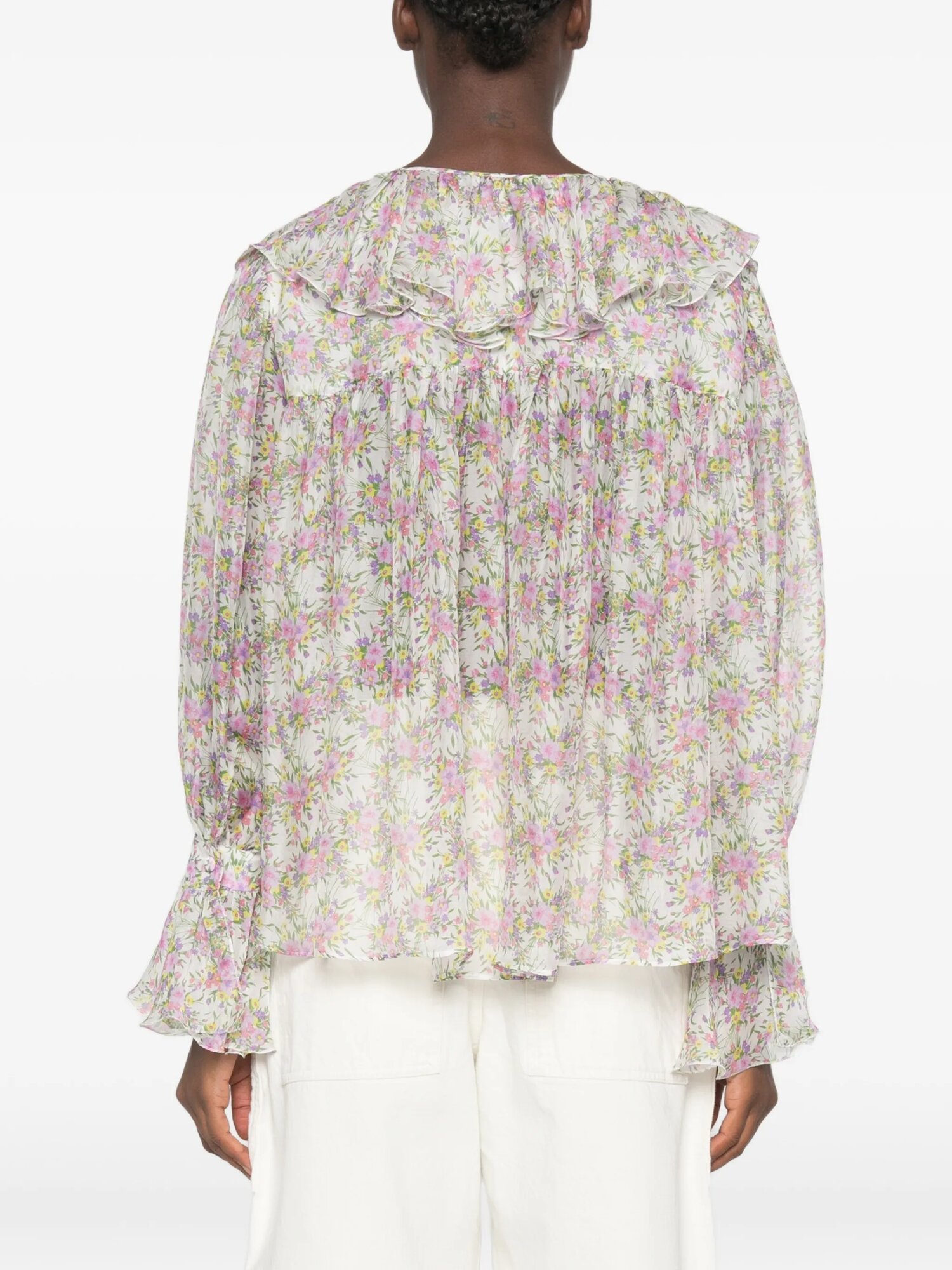 Блуза Raquel Diniz Floral-print ruffled blouse, размер 38, белый — фото 1