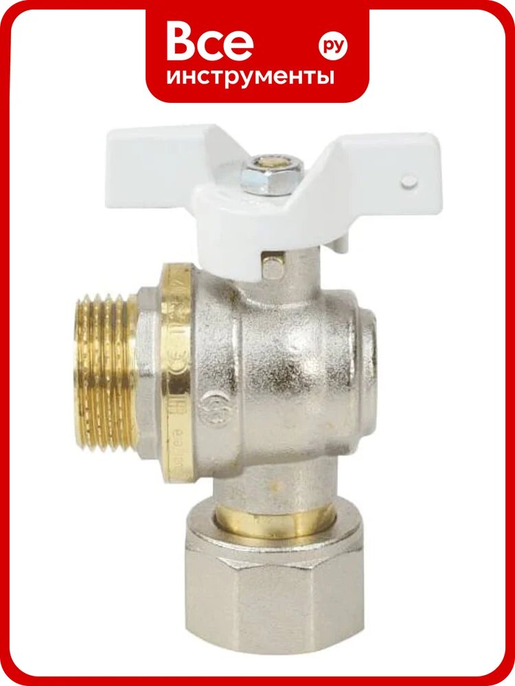 Кран шаровой латунный Aquasfera 1123 Standard никелированный, Ду15, Ру40, резьба/накидная гайка, угловой, бабочка 1123-01 107-8054