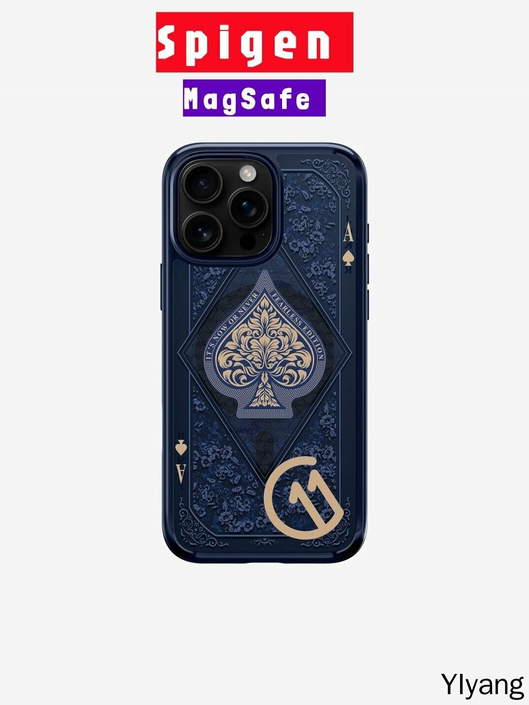Чехол Spigen для iPhone 14 Pro Max MagSafe 3D дизайн Туз пик C11 Design Lab синий защитный чехол