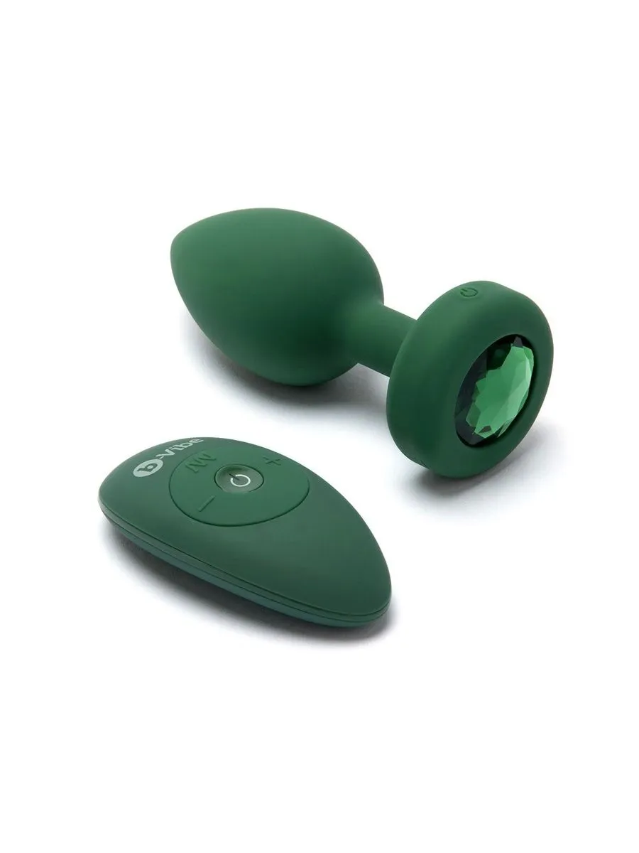 59933 b-Vibe Vibrating Jewel Plug M/L, зеленая. Вибрирующая втулка с кристаллом