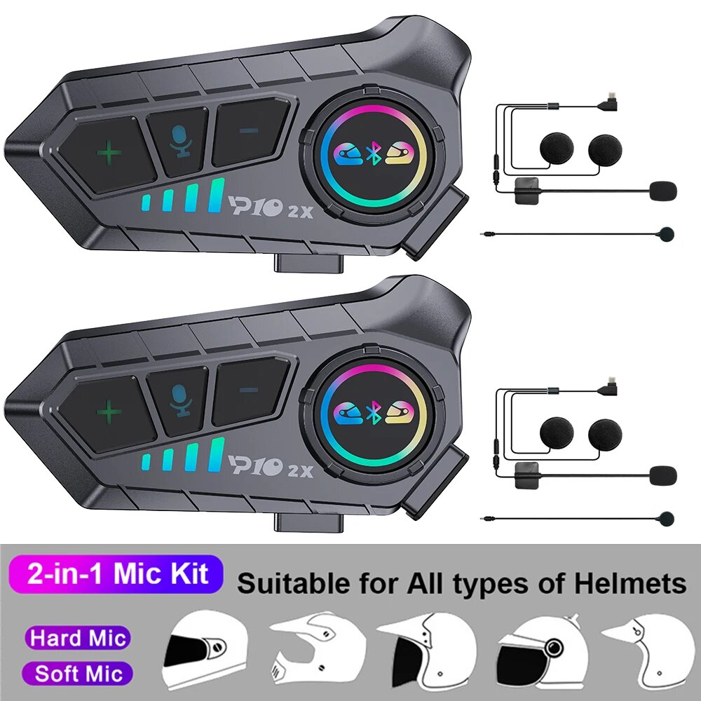1/2 шт. Беспроводная Bluetooth-гарнитура для мотоциклетного шлема, 2PCS 2-IN-1 Mic