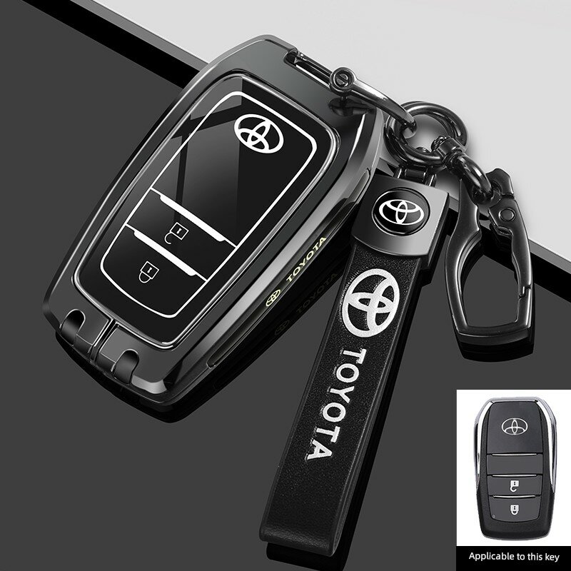Чехол для ключа Toyota Land Cruiser Prado, Ганметал, двухкнопочный с эмблемным комплектом, ОЕМ