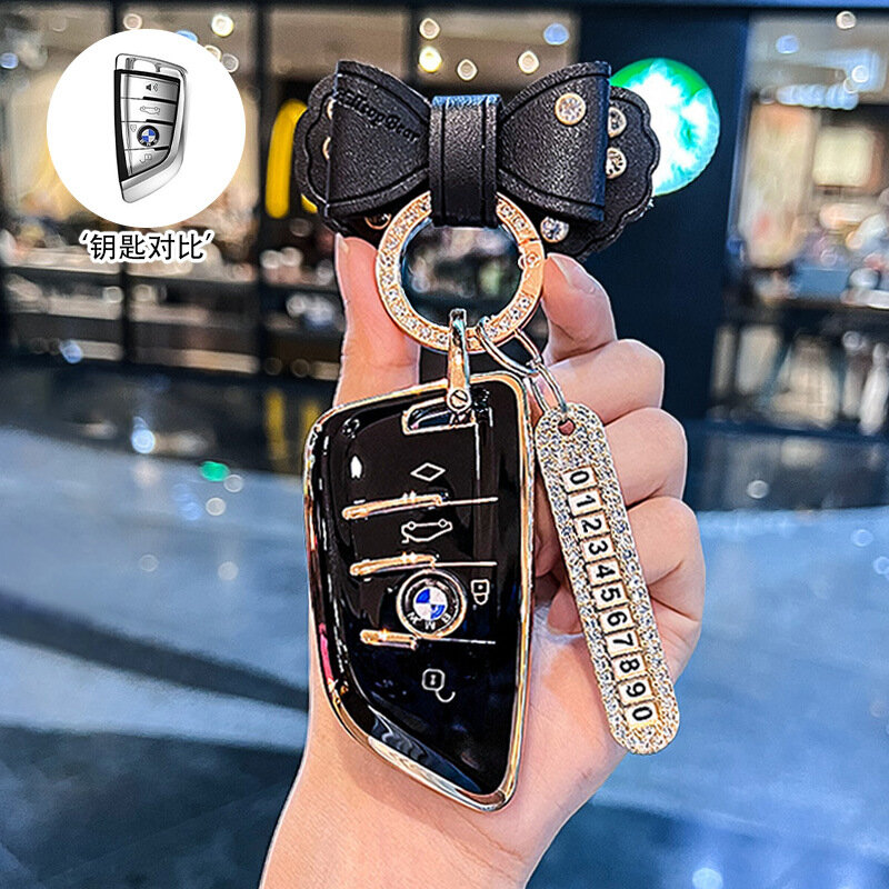 Чехол для брелока BMW в деловом черном цвете с черным бантом и номерным знаком, подходит для моделей BMW X5 X3 X1 X7 5