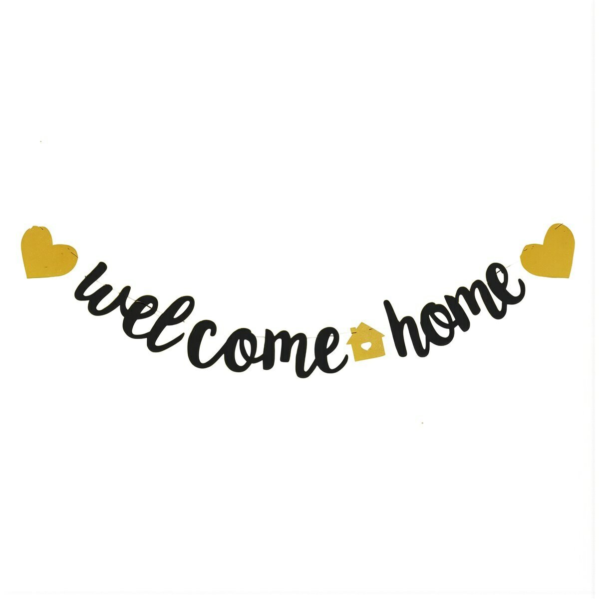 Декор гирлянда Welcome home для вечеринки новоселья баннер для встречи дома семейного торжества украшение домашнего интерьера по случаю возвращения родных, Черный + золотой