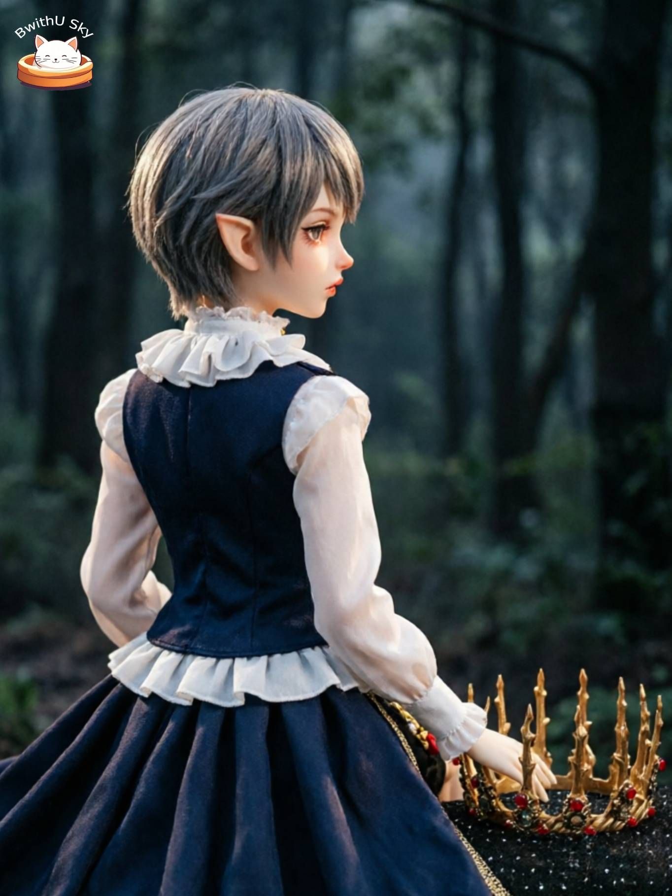 Шарнирная кукла BwithUSky Figo 1/4 BJD в чёрном жилете, белые кружева, длинные уши, подарок на Новый год или день рождения