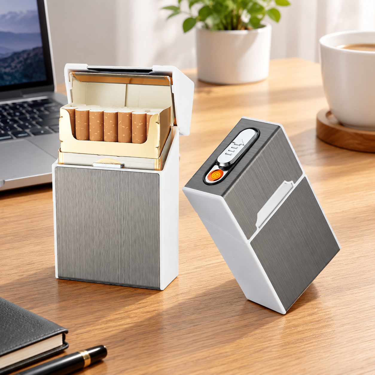 Портсигар металлический с USB зажигалкой, на магните, цвет серебро, 10х6х3 см, FatCat (Цвет товара: серебристый; Объем: 0.18 л)