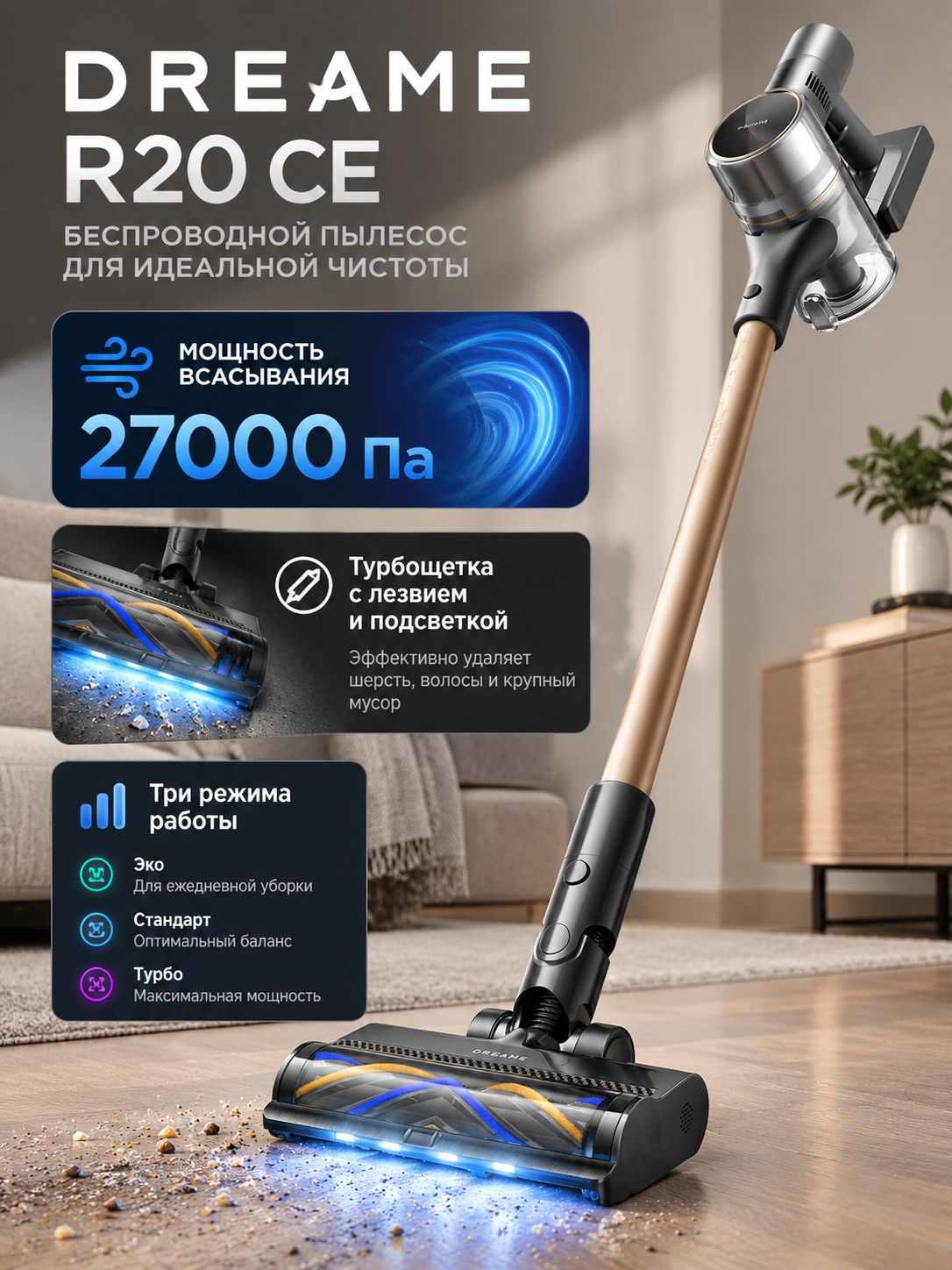 Беспроводной пылесос Dreame R20 CE (Глобальная версия) ( VRV60F)
