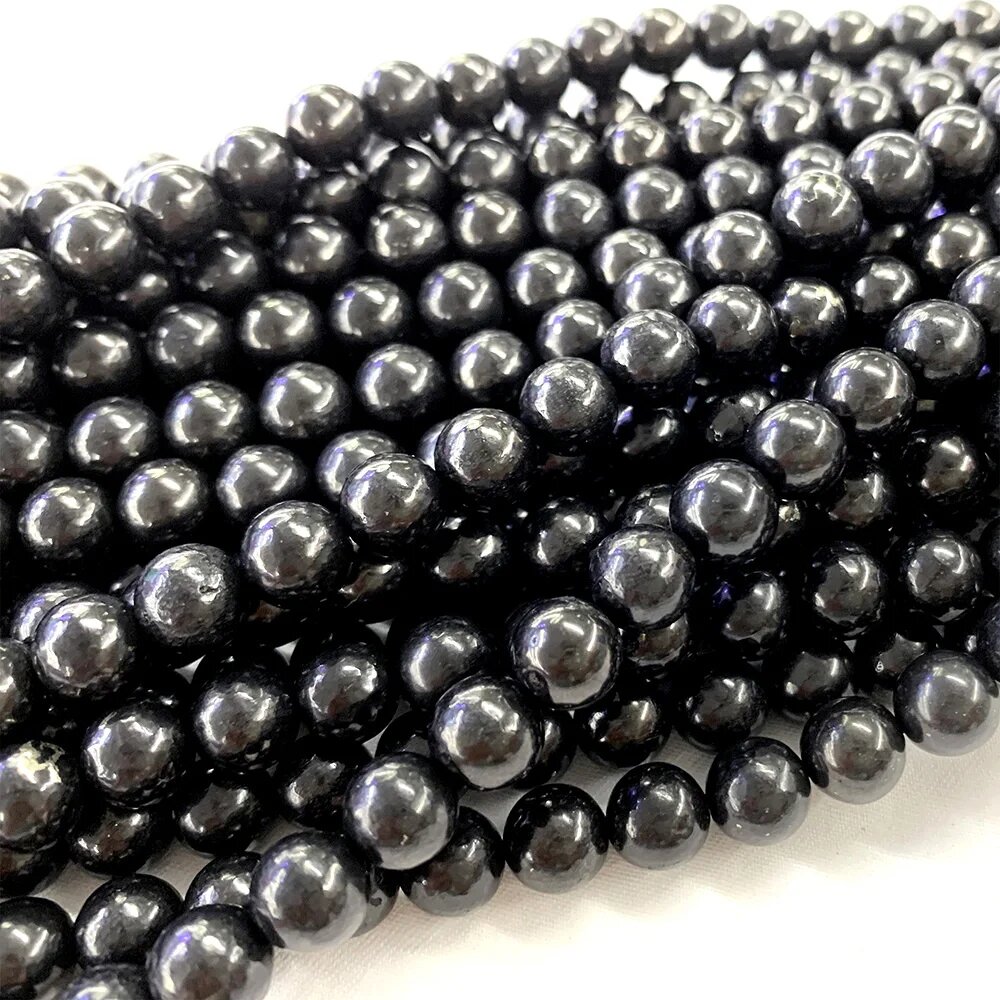 Veemake Бусины из натуральных камней R4 Черный, 4.0-4.5mm, 06369 Shungite