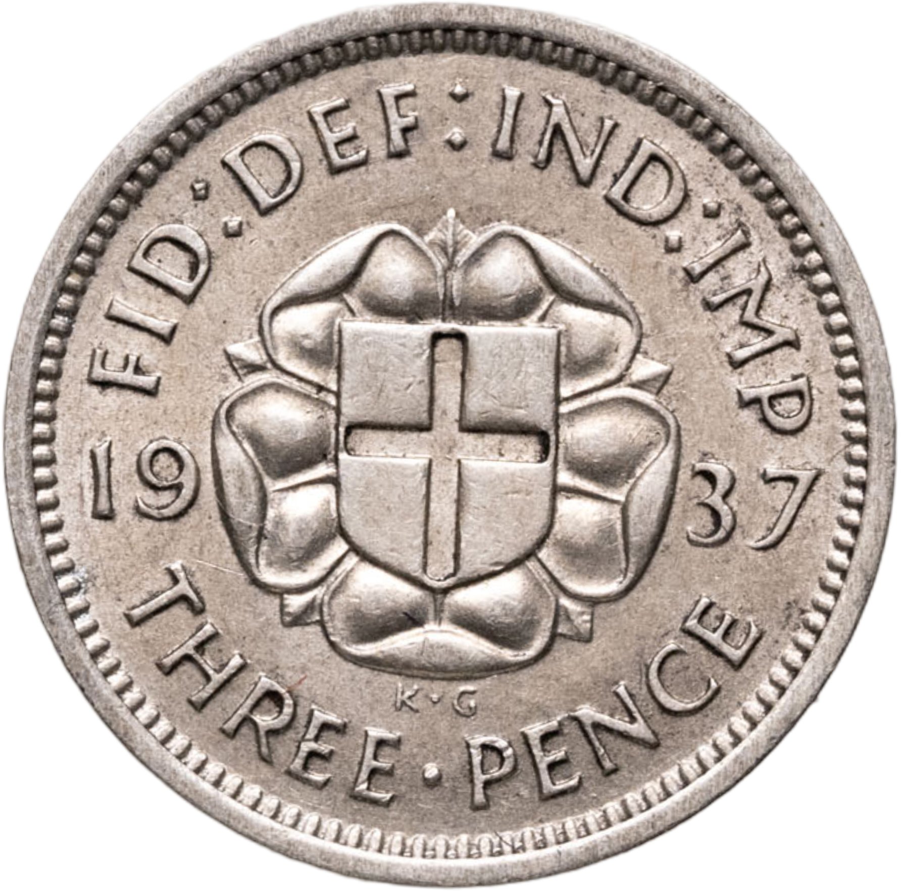 Великобритания 3 пенса pence 1937, Серебро 500, в сохранности AU