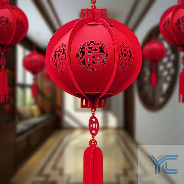 Красные большие китайские фонарики, на китайский Новый год, праздничный декор, из фетра
