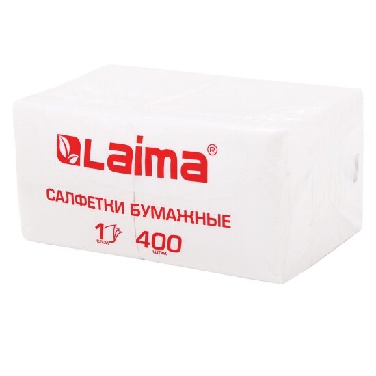Салфетки Лайма бумажные 400 шт, 24х24 см, "Big Pack", белые, 100% целлюлоза