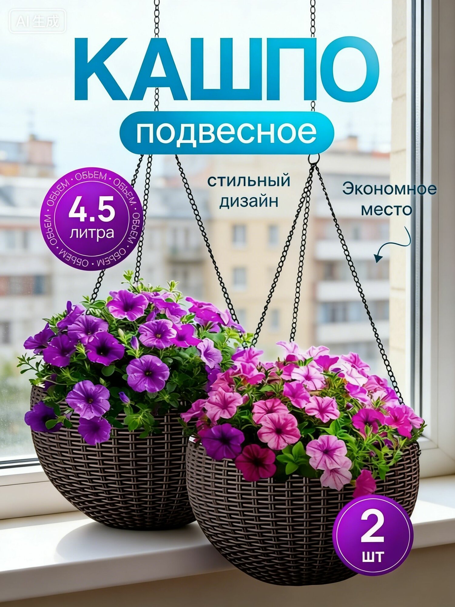 Кашпо настенное подвесное 5 литра 2 шт горшок для цветов