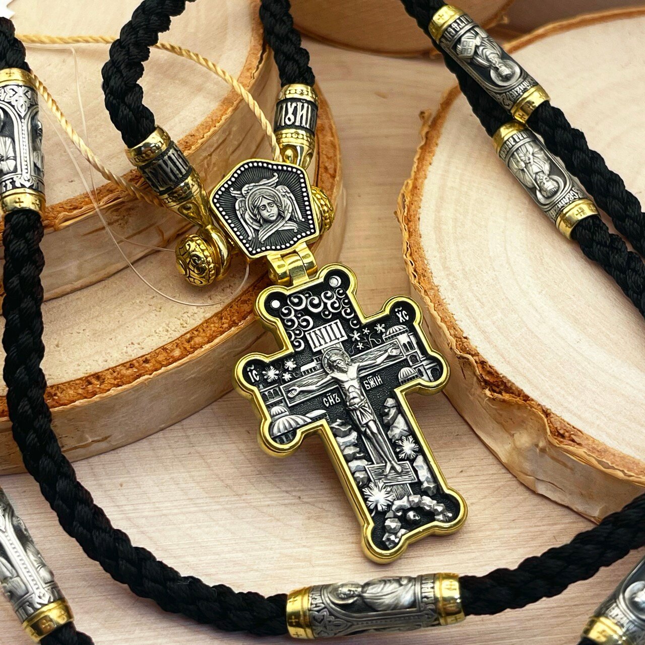 Крестик, серебро, 925 проба, чернение, оксидирование, золочение