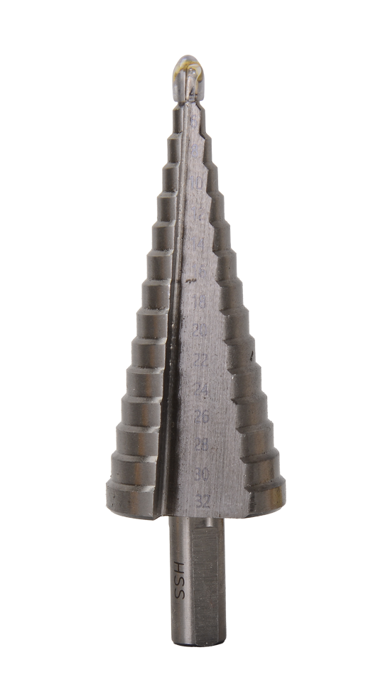 Сверло ступенчатое по металлу 4-32мм, P6M5, трехгранный хвостовик Вихрь