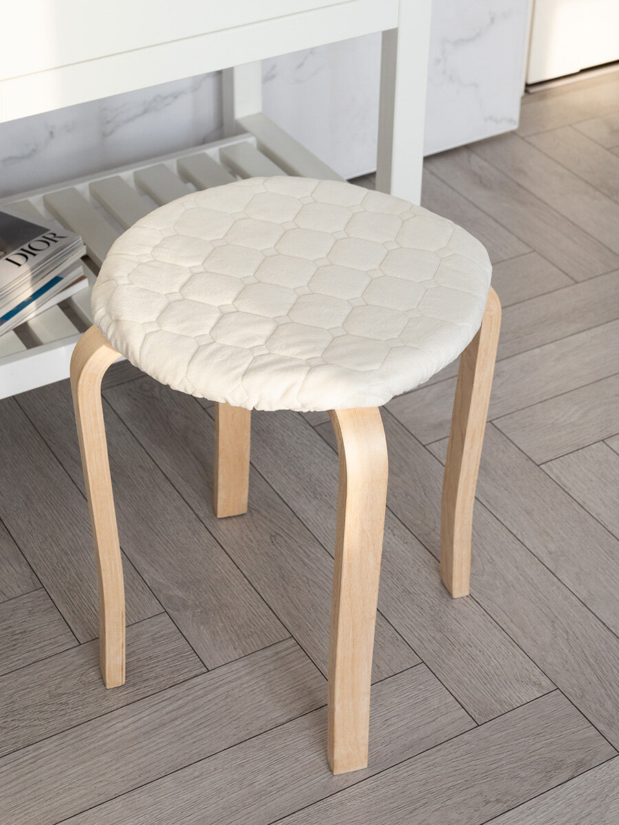 Чехол на табурет/стул DeNASTIA D33 см, круглый, на резинке, молочный, P111261