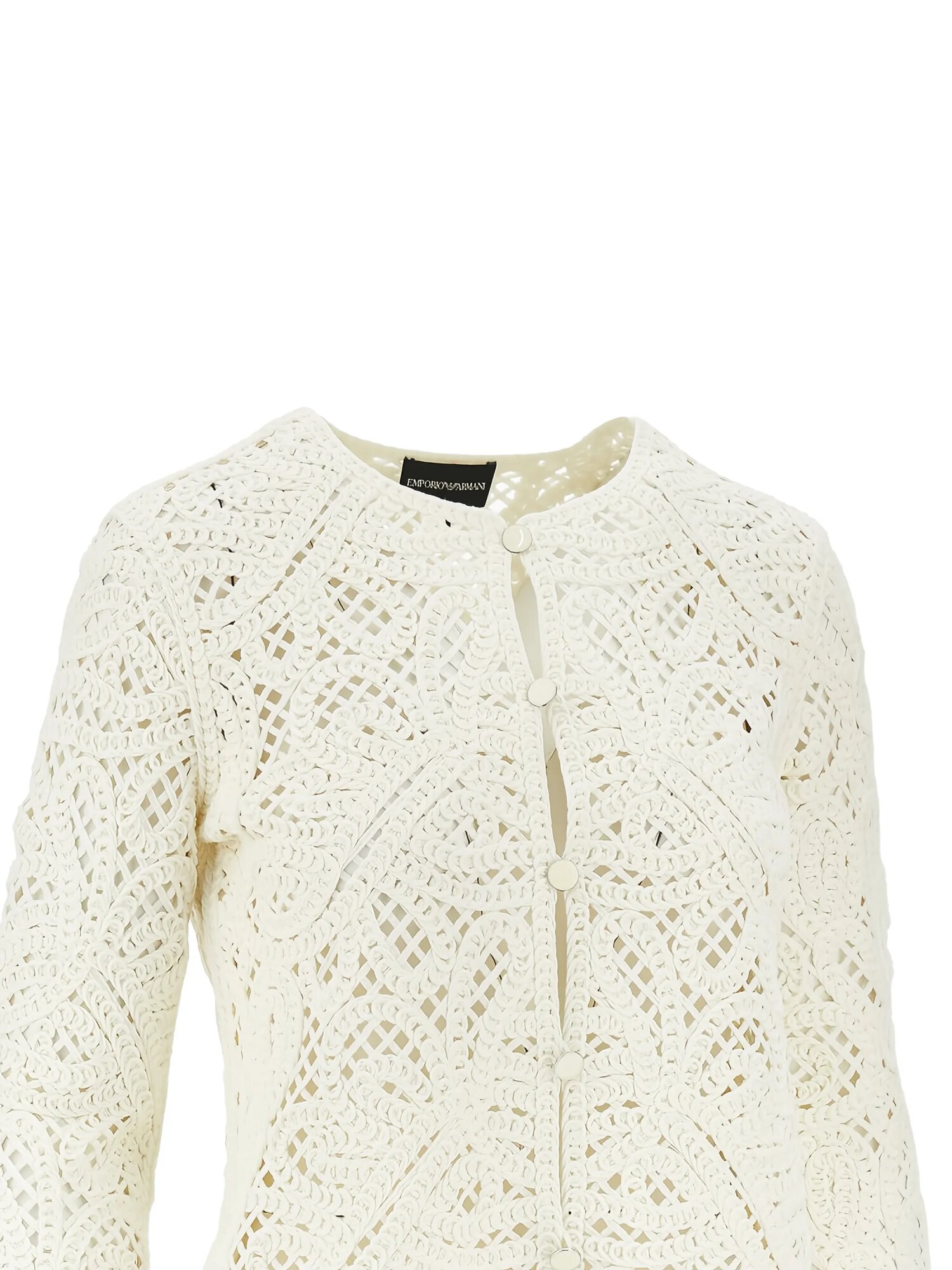 Кардиган EMPORIO ARMANI Macramé buttoned cardigan, размер 40, белый — фото 1