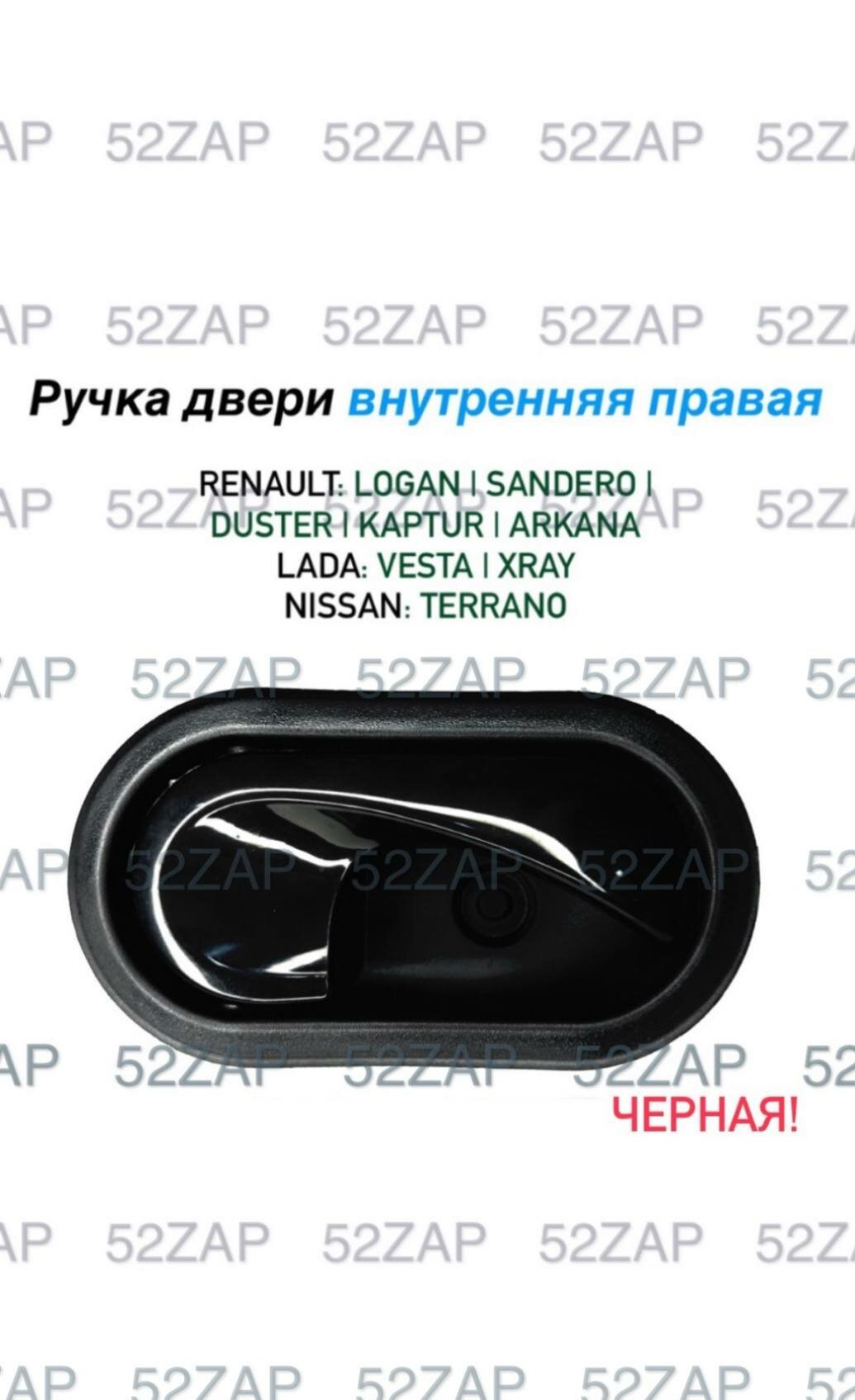 Ручка двери Внутрення правая Logan Sandero Vesta Largus Duster Terrano Arkana Kaptur черная НЕхром