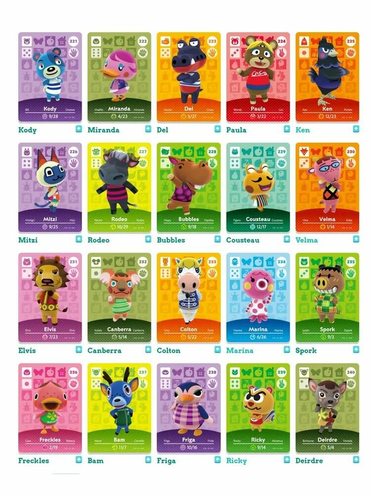 Amiibo animal crossing 100 карточки 201-300