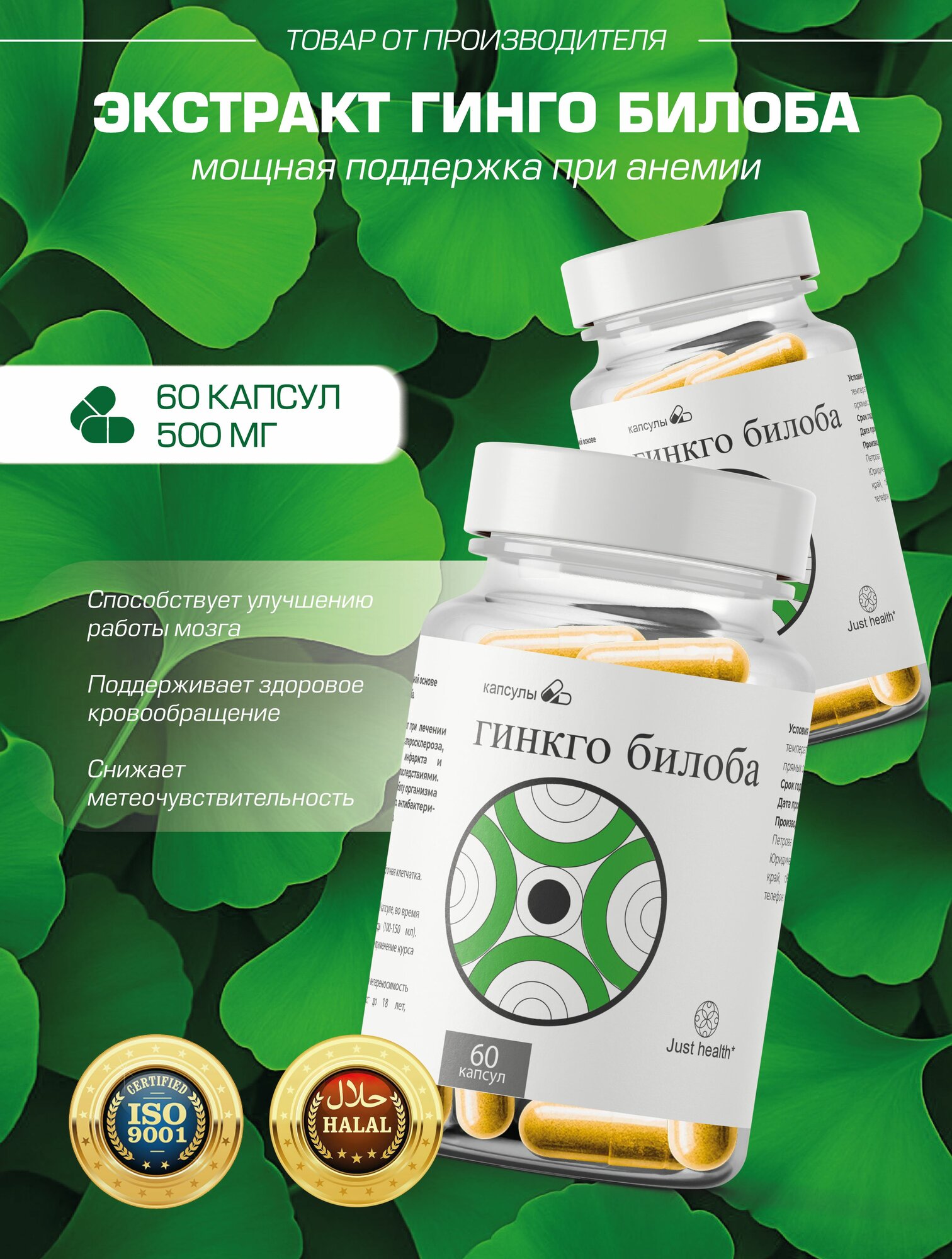 Экстракт "Гинкго Билоба" для сердечно - сосудистой системы, 2 шт