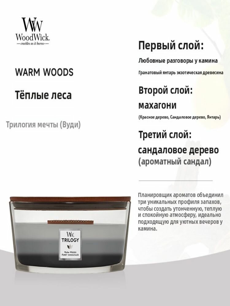 Ароматическая свеча WoodWick "Теплый лес", 9.1см х 17.4см , 453г