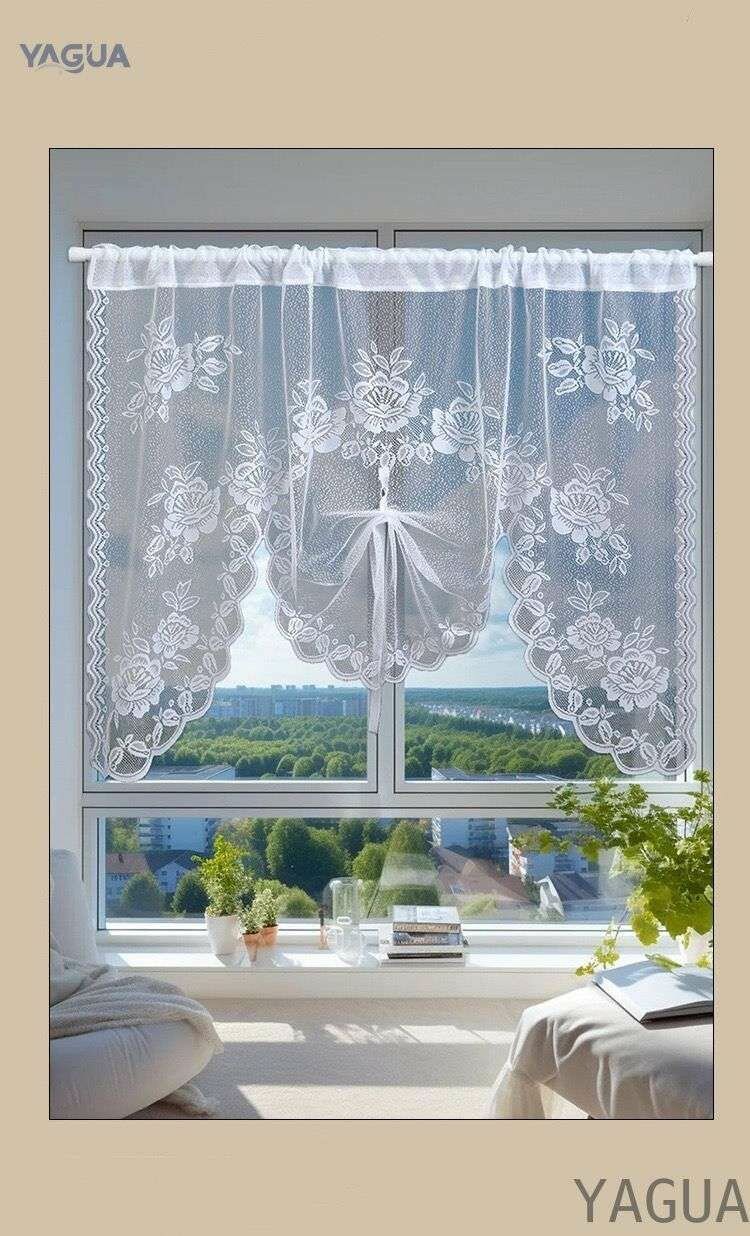 Короткая тюлевая занавеска для кухни, штора-кафе, занавеска в деревенском стиле, "изба" YAGUA
