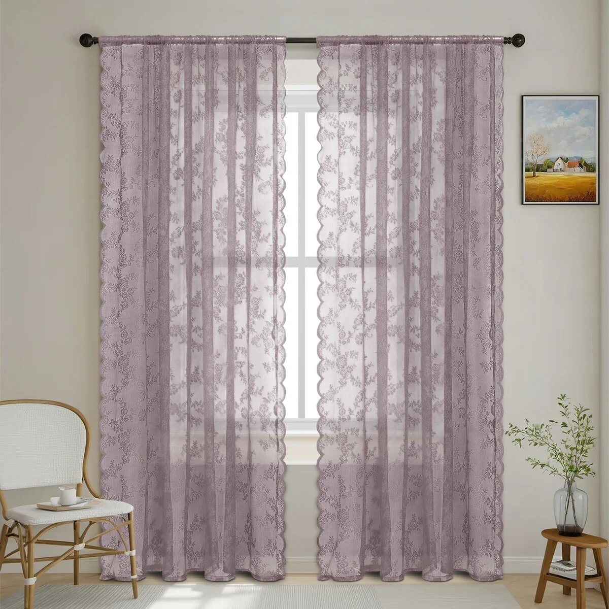 Романтическая кружевная полупрозрачная занавеска W75 X H60CM 1PC, Розовый, Dark Pink