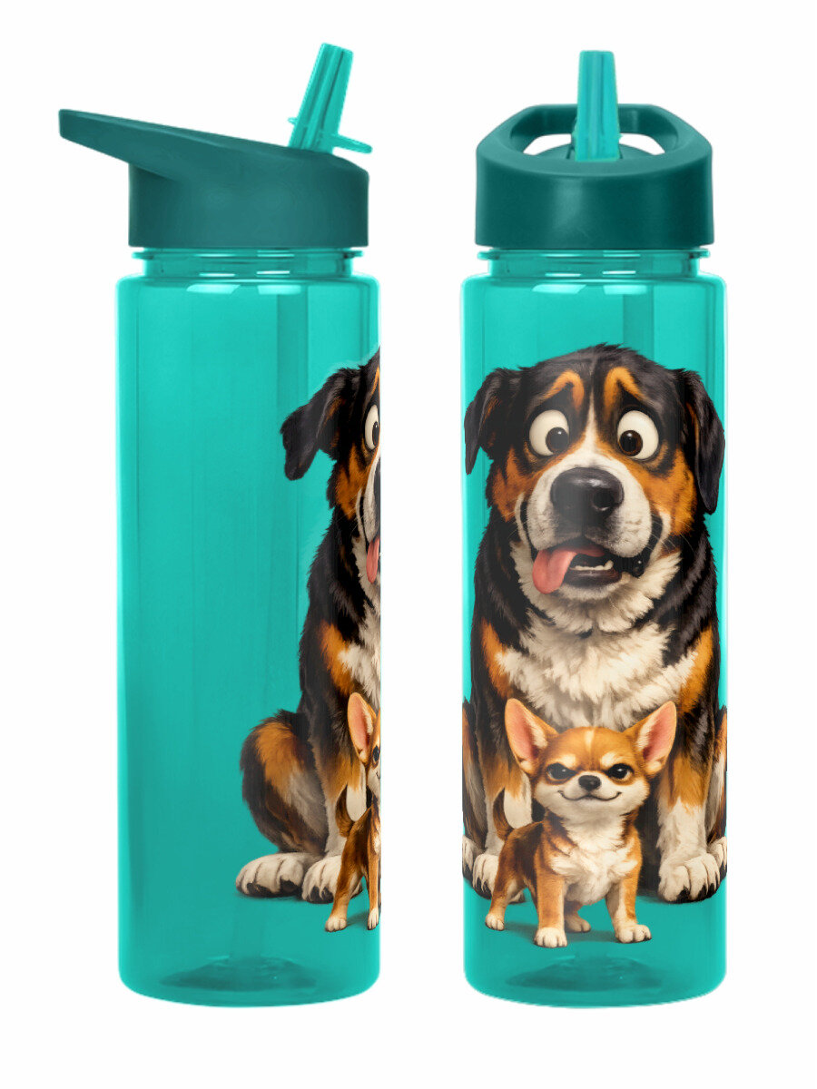 Бутылка бирюзовая для воды с принтом Большая собака и маленький щенок