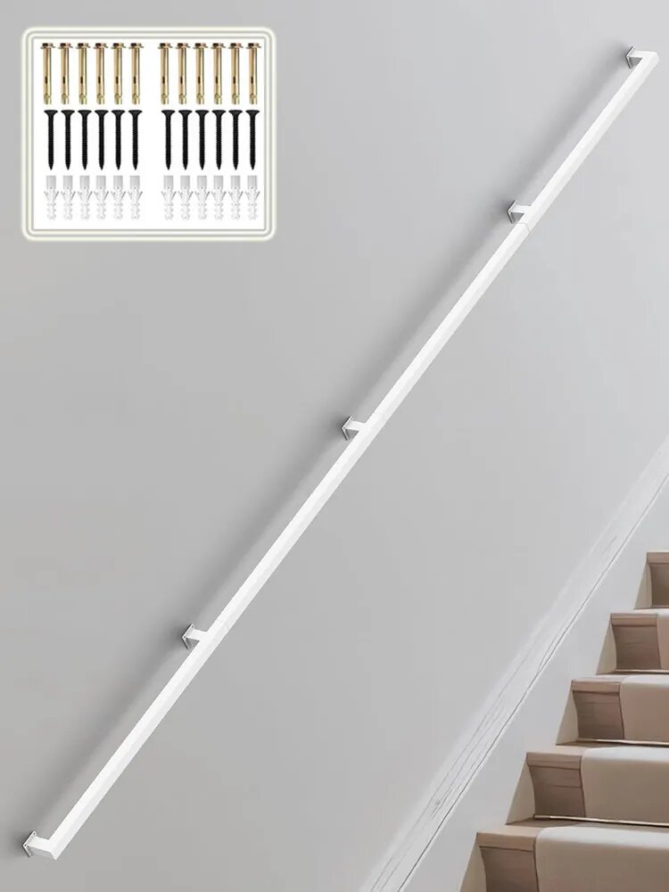 Перила для лестниц из трубы , Металлические настенные поручни для пожилых людей и детейдля узких лестниц в помещениях, Установка в двух секциях