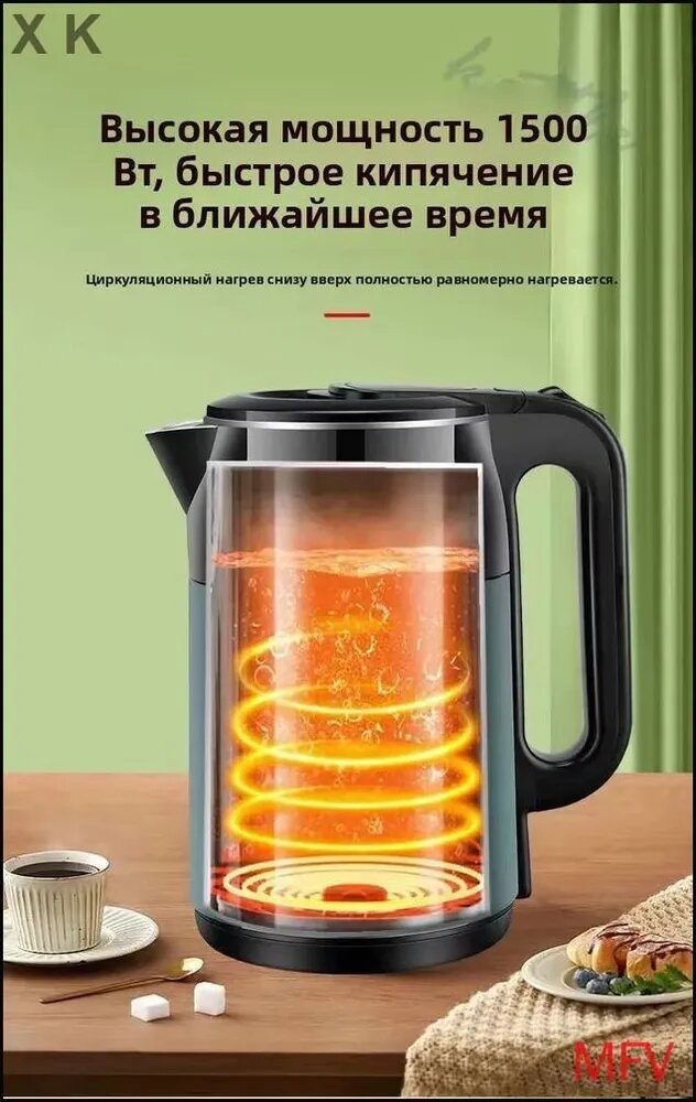 Электрический чайник A#847789724360-5i2D-4Irg, черный матовый 1500Вт стеклянный