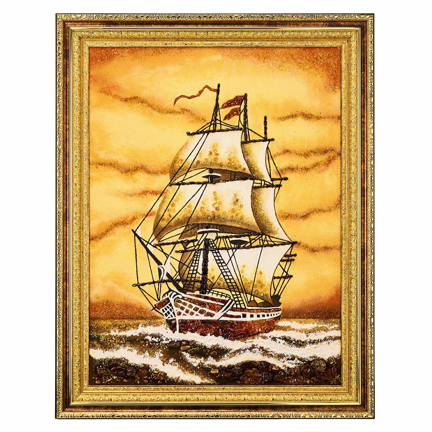 301927 НП Картина Янтарная "корабль В море" 60*80 см