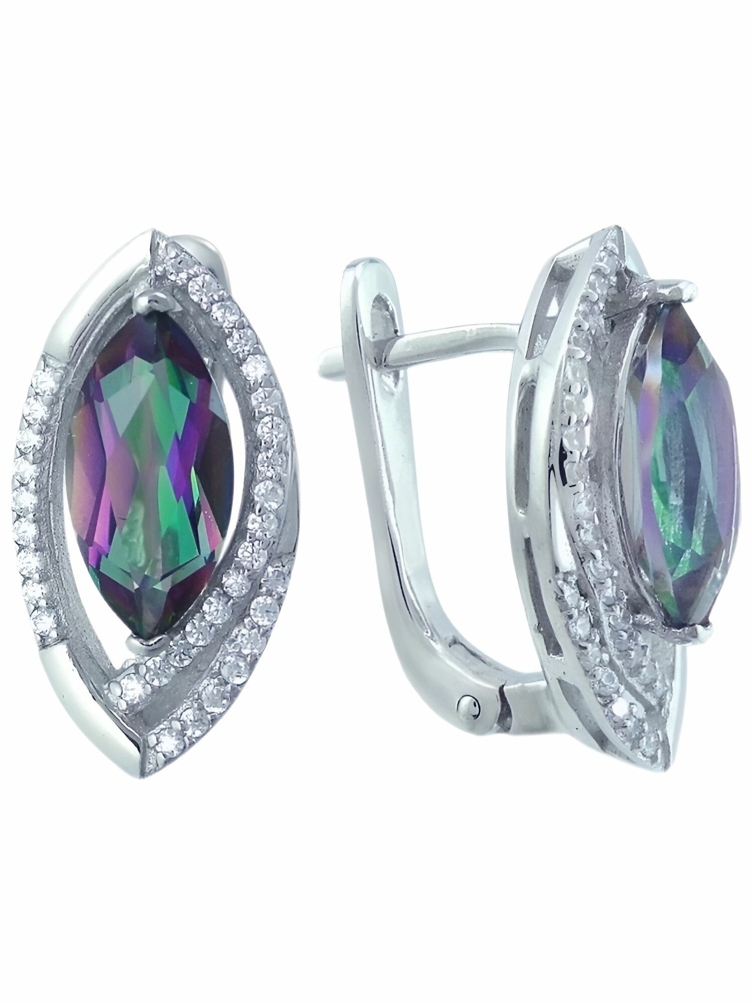 Серьги, серебро, 925 проба, родирование, кварц, фианит