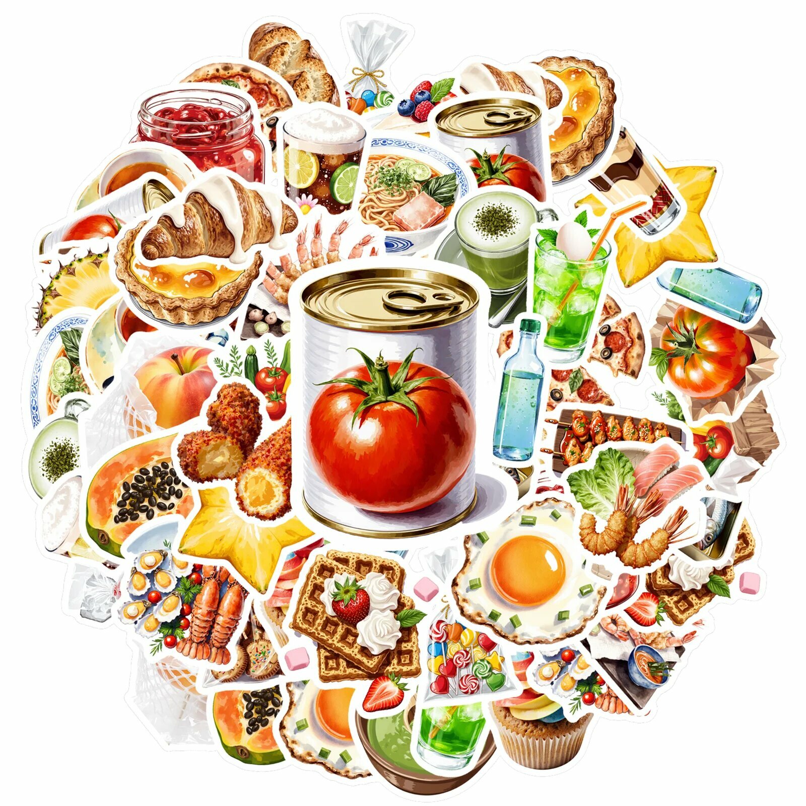 Наклейки еда скрапбукинг 35шт, Цвет: 1A