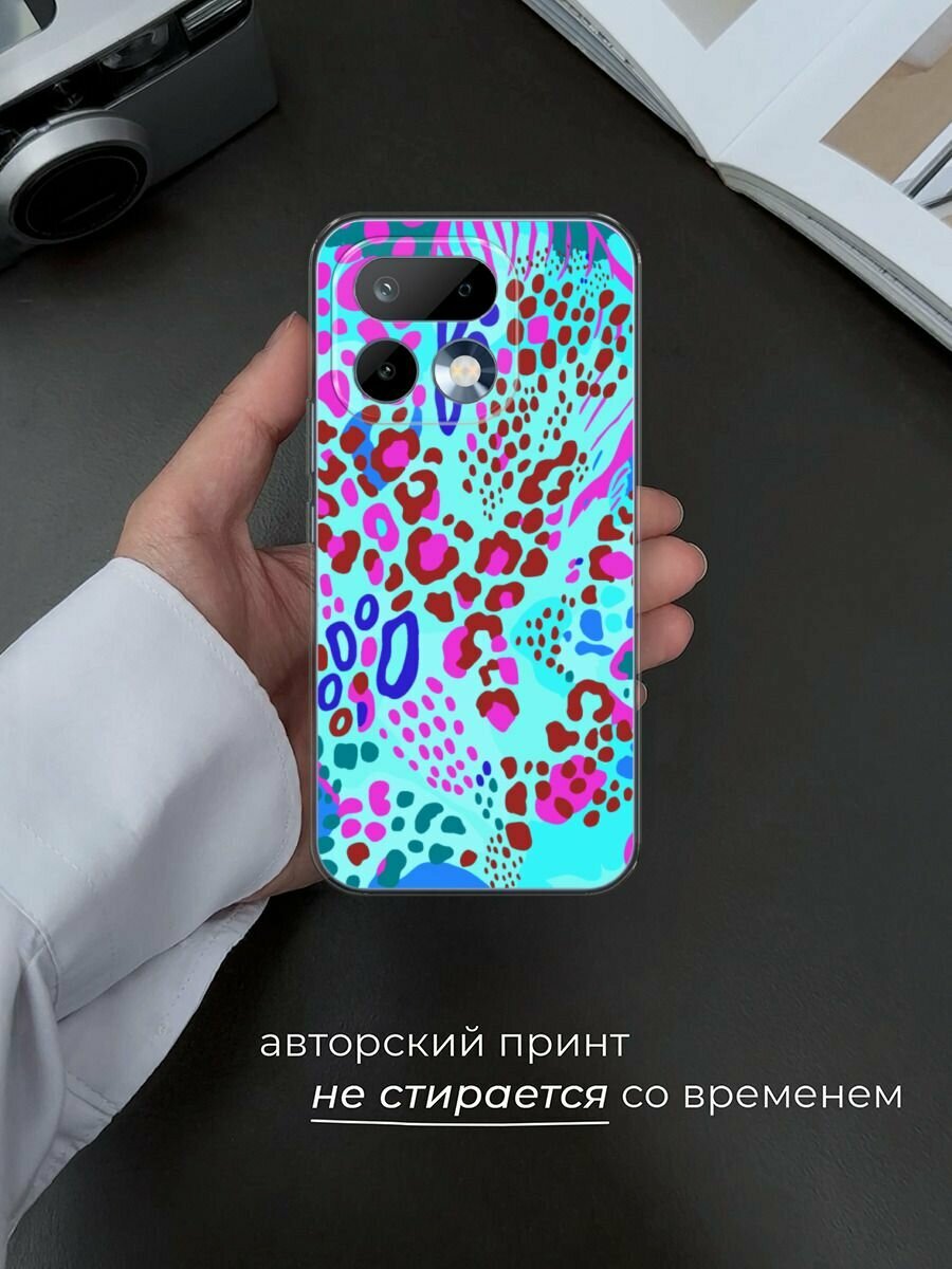 Чехол на Realme 16 Pro / Реалме 16 Про с принтом Голубой леопардовый фон — фото 1