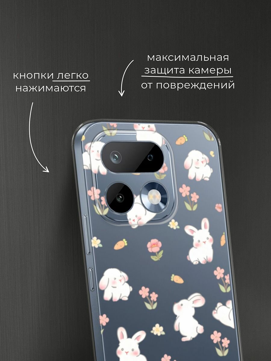Чехол на Realme 16 Pro / Реалме 16 Про с принтом Белые зайчата, прозрачный — фото 1