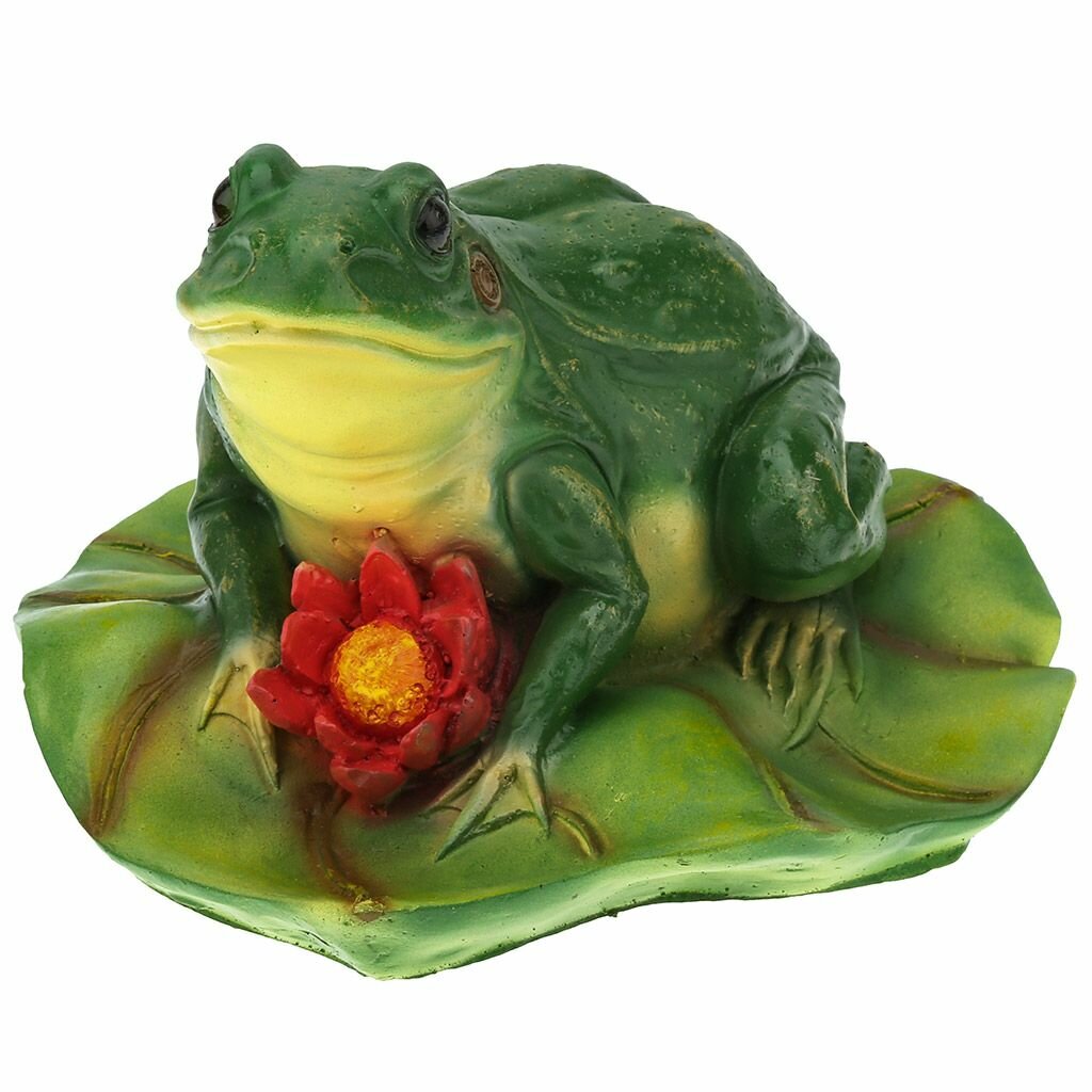 Скульптура-фигура для сада Домашняя Мода из полистоуна "Лягушка с цветком на листе средняя" 18х18х16 см (ФП031)