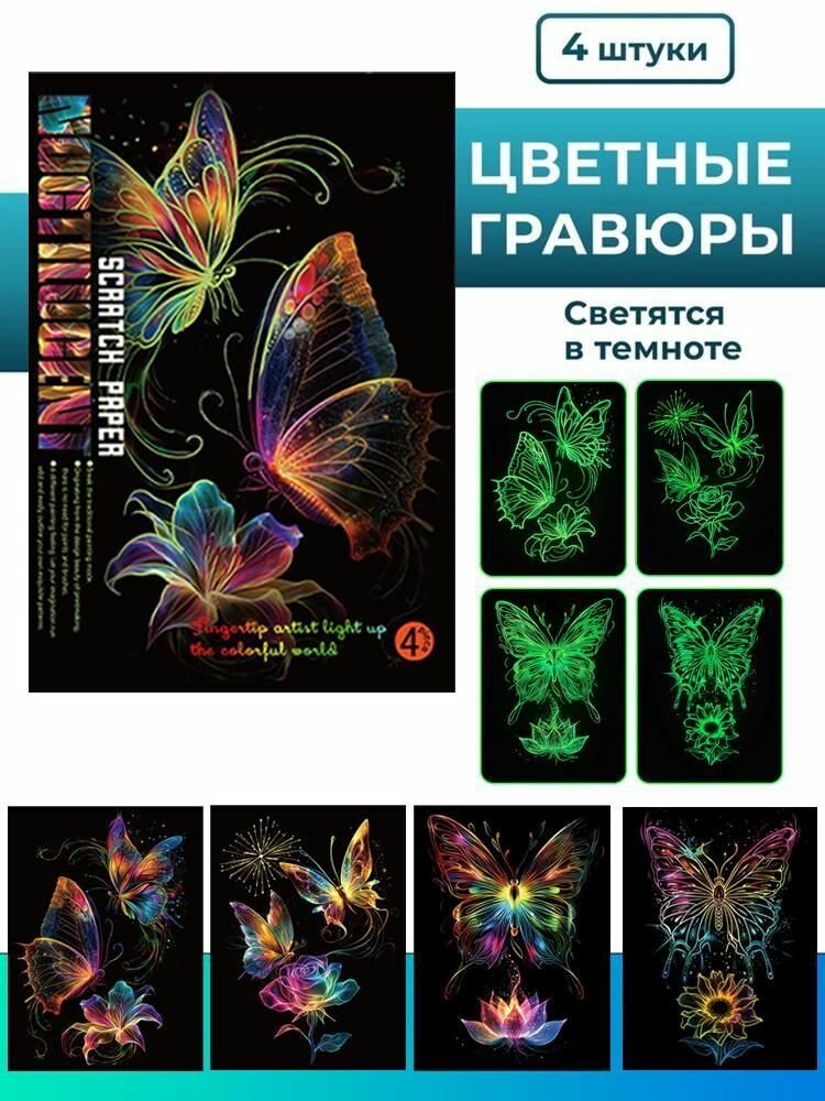 Светящаяся в темноте гравюра в технике скретч-арт подарок на день рождения.