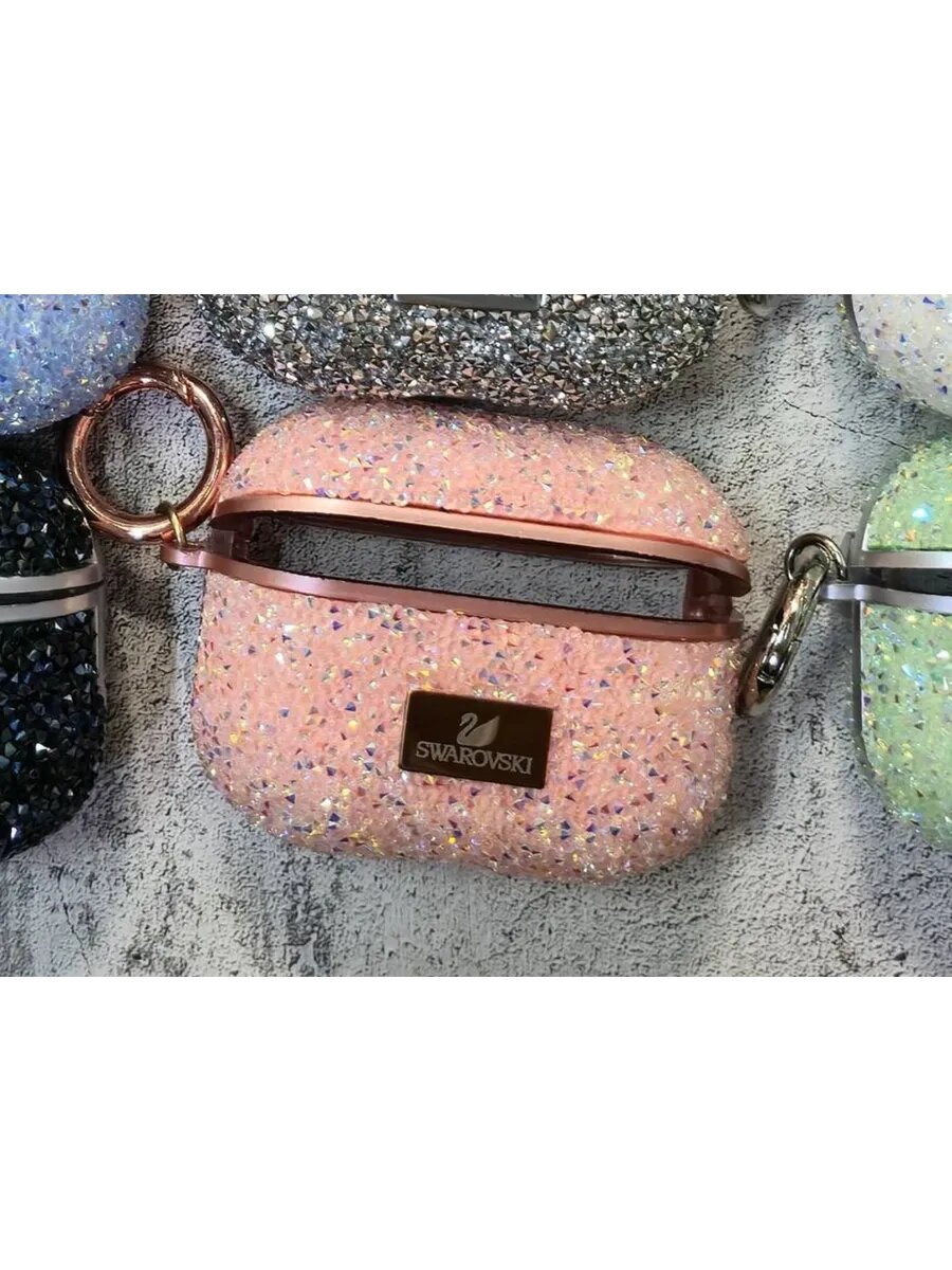 Чехол со стразами Swarovski на AirPods Pro 2, противоударный, цвет розовая пудра