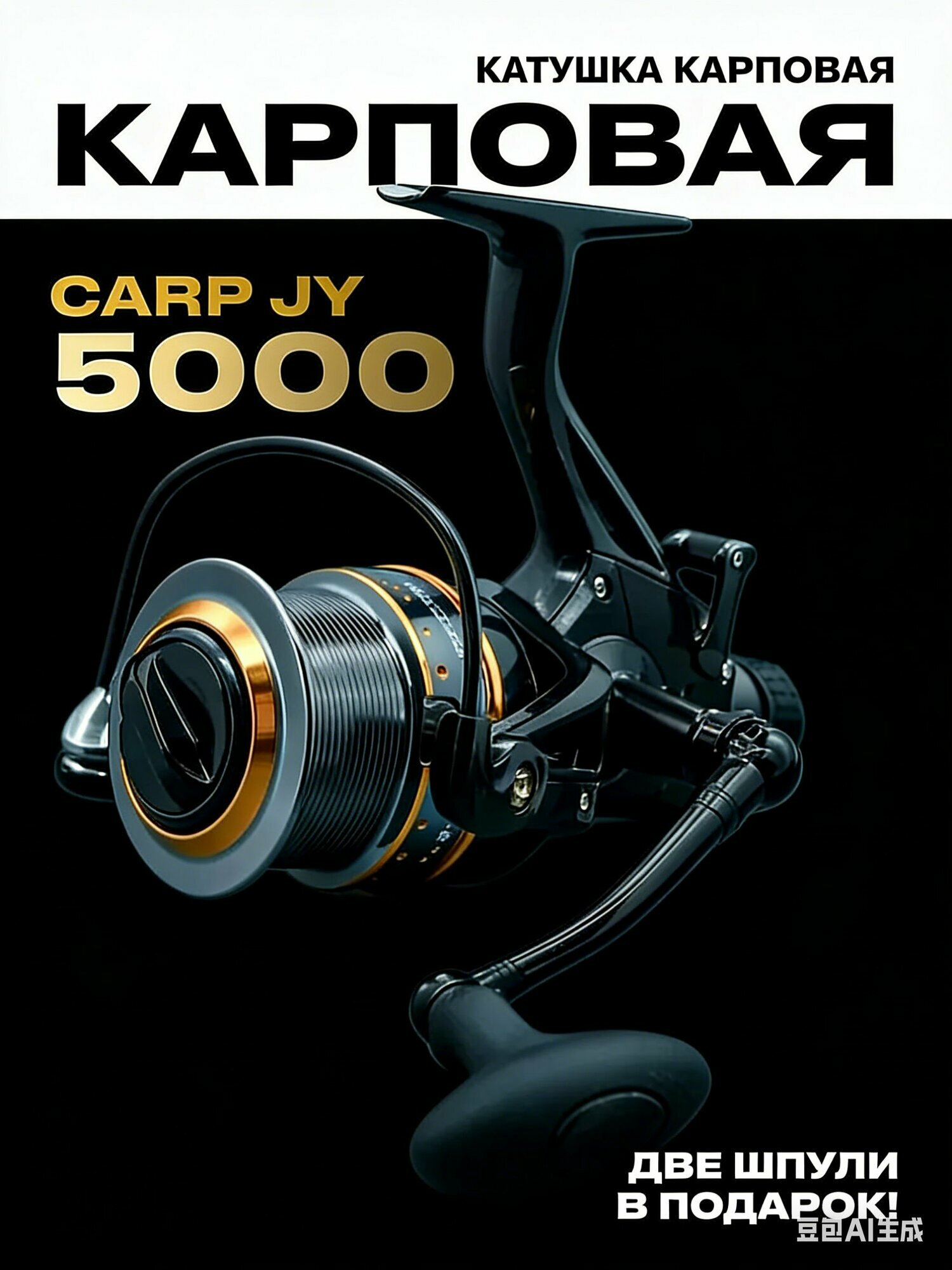 Катушка CARP JY5000, алюминиевая шпуля, 6 подшипников, с байтраннером, цвет серый металлик
