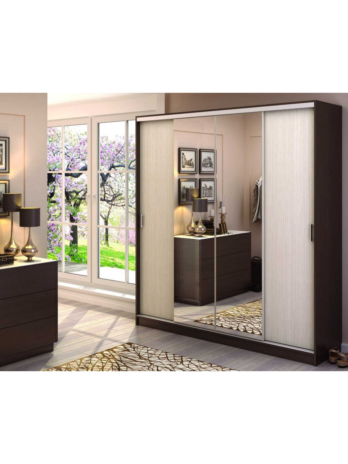 Шкаф-купе "Альянс 2 венге/дуб" Huge Mebel. Ширина 2000 Высота 2200. Шкафы купе