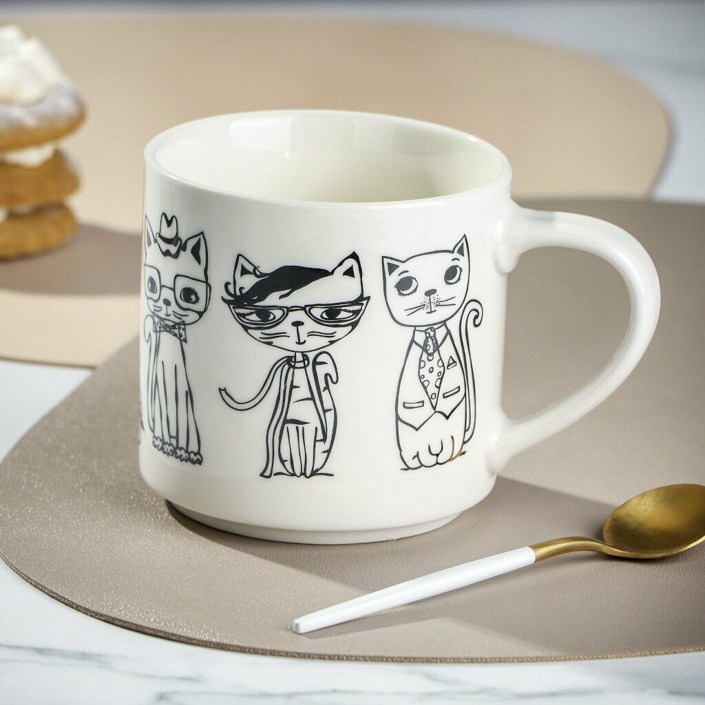 Кружка керамическая 350 мл Друзья Y4-8990 с рисунком кошек, белая чашка для чая и кофе, подарок на каждый день