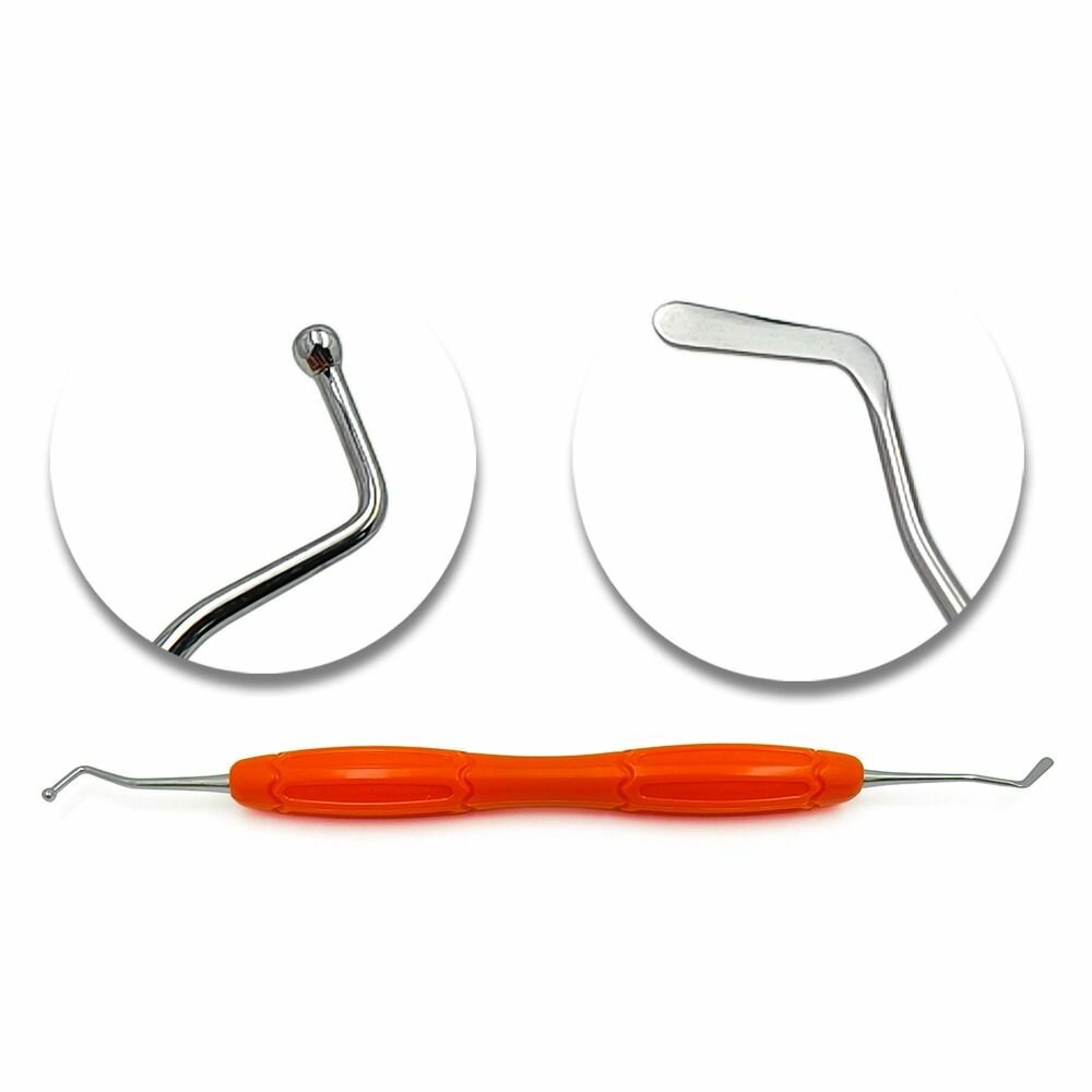 Гладилка стоматологическая шар узкая двусторонняя, с силиконовой рукояткой (оранжевая)