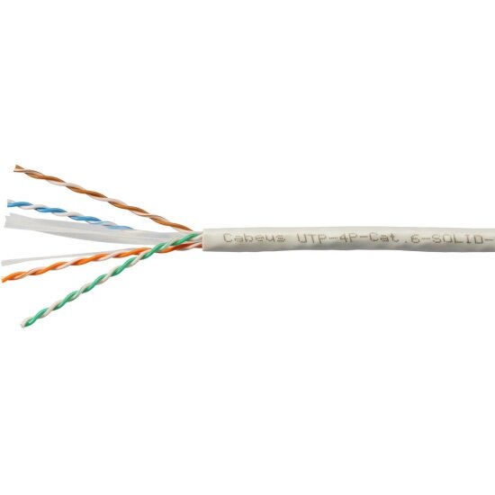 Кабель витая пара Cabeus UTP-4P-Cat.6-SOLID-LSZH-GY-20UTP (U/UTP), кат. 6, 4 пары (23 AWG), одножильный, LSZH нг(А)-HF, серый (20 м)