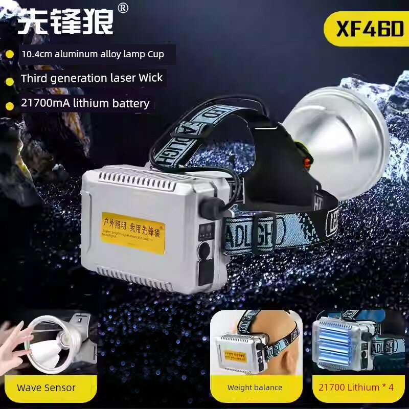 XF460 Белый лазерный светодиодный фонарь для головы 3-го поколения с батареями 21700*4, индуктивный переключатель,